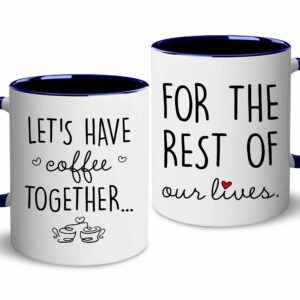 bsquiele couple mug set - fathers day, mothers day, valentine mug set for wife, husband, mom, dad - bridal shower, engaged, christmas, wedding, birthday gifts for bride, groom, mr, mrs, him, her 11oz