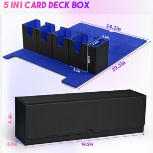 UAONO Card Storage Box with Dice Tray for MTG Yugioh, 5 in 1 Card Deck Case Holds 900+ Unsleeved Cards, Strong Magnet Card Organizer for Magic Commander TCG CCG Sports Cards (Black&Blue)