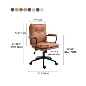 LITFAD Swivel Computer Desk Chair with Padded Arms Black Frame Modern Office Chair Leather Home Office Desk Chair - Off-White