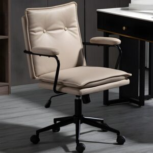 litfad swivel computer desk chair with padded arms black frame modern office chair leather home office desk chair - off-white