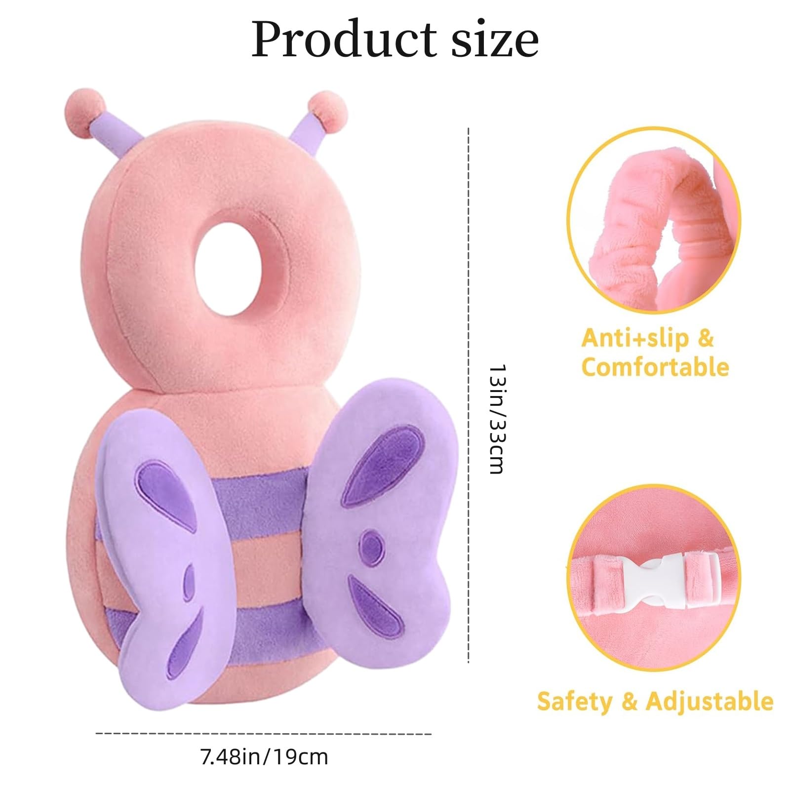 Baby Walker Head Protector Backpack Wear,Toddler Adjustable Baby Head Protection, Safety Pad Backpack for 5-24 Months Baby Learning Walking Crawling,Baby Head Protection Pad (Bee)