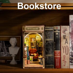 rowood Book Nook,DIY Book Nook Kits for Adults,3D Wooden Puzzle Bookend Miniature Kit,Bookshelf Insert Decor Alley,Wood Craft Hobbies for Women/Men,Birthday Christmas Gifts-Bookstore