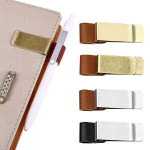 giantree pen loop holder, 4pcs metal pen holder notebook leather retro notebook pen holder pen loop with clips for journal notebook planner clipboard office pocket calendar magazines