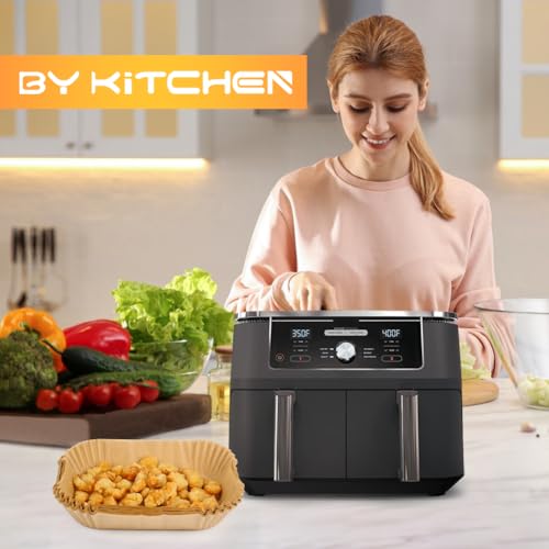 BYKITCHEN Air Fryer Liners for Ninja Dual Air Fryer, Set of 120, Rectangle Disposable Air Fryer Liners Compatible with Ninja DZ201/DZ401/DZ090, Instant Vortex and Other DualZone Airfryer