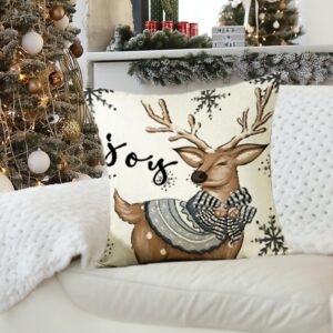 Mencly Christmas Pillow Covers 18 x 18 Inch Set of 4, Grey Buffalo Plaid Christmas Throw Pillow Covers Xmas Decorations Deer Tree Snowman Holiday Decorative Couch Cushion Cases Home Party Sofa Decor