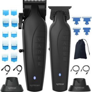 Supreme Trimmer 2-in-1 Vader Clipper & Trimmer Kit | Cordless Beard Trimmer & Mens Clippers Set for Barbers or Home | with DLC Coated Blades | Black