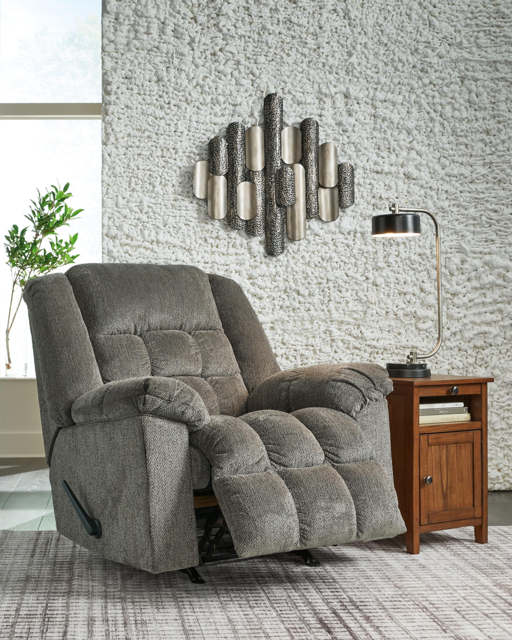 Signature Design by Ashley Kegler Contemporary Tufted Manual Rocker Recliner, Gray