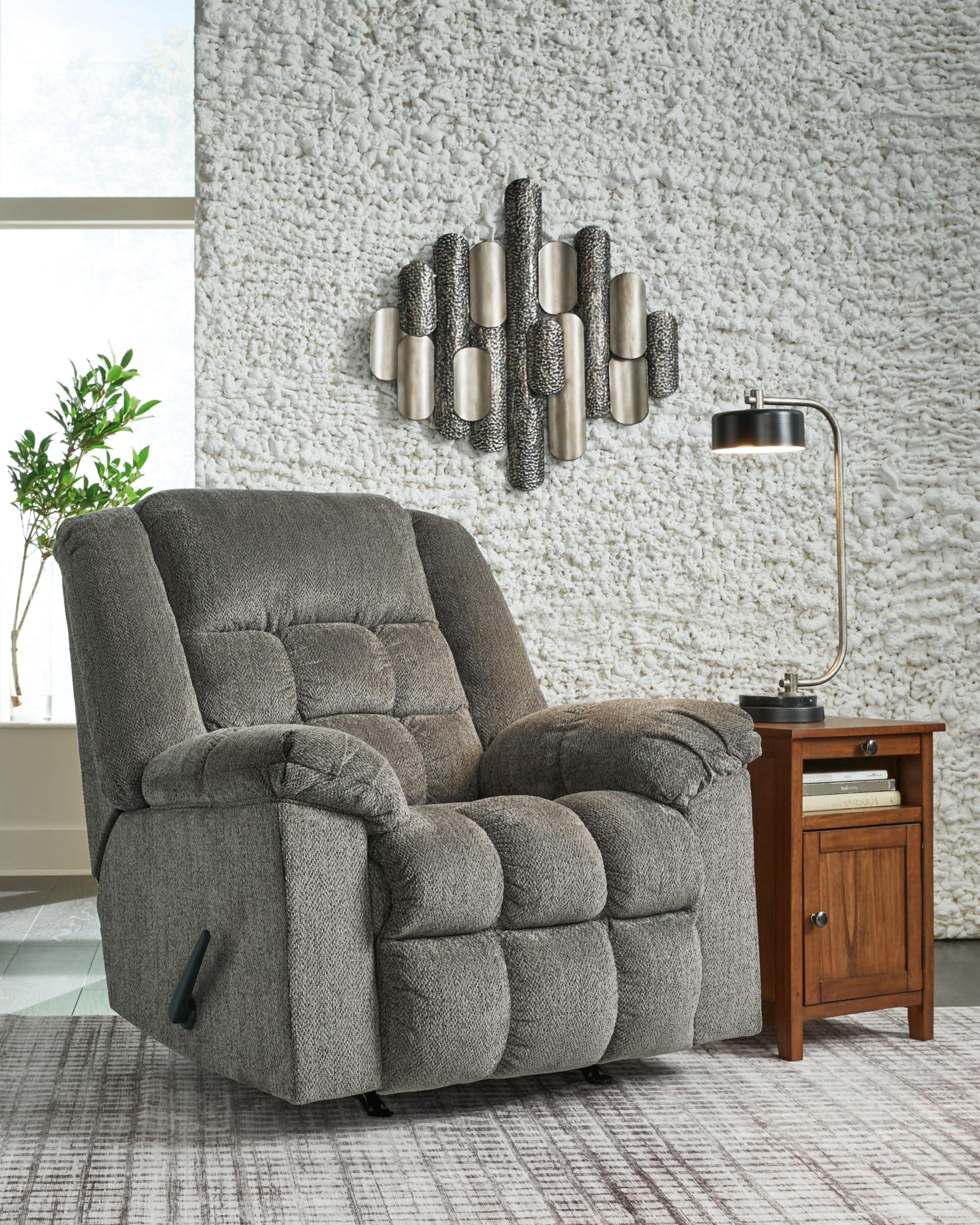 Signature Design by Ashley Kegler Contemporary Tufted Manual Rocker Recliner, Gray