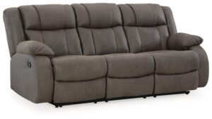 signature design by ashley first base contemporary faux leather manual reclining sofa, gray