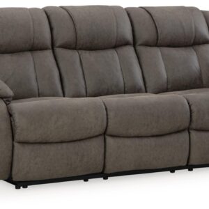 Signature Design by Ashley First Base Contemporary Faux Leather Manual Reclining Sofa, Gray