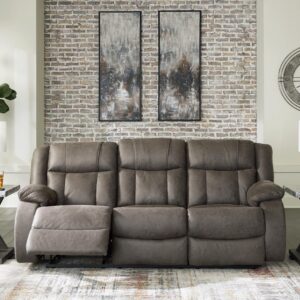 Signature Design by Ashley First Base Contemporary Faux Leather Manual Reclining Sofa, Gray