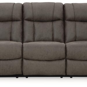 Signature Design by Ashley First Base Contemporary Faux Leather Manual Reclining Sofa, Gray