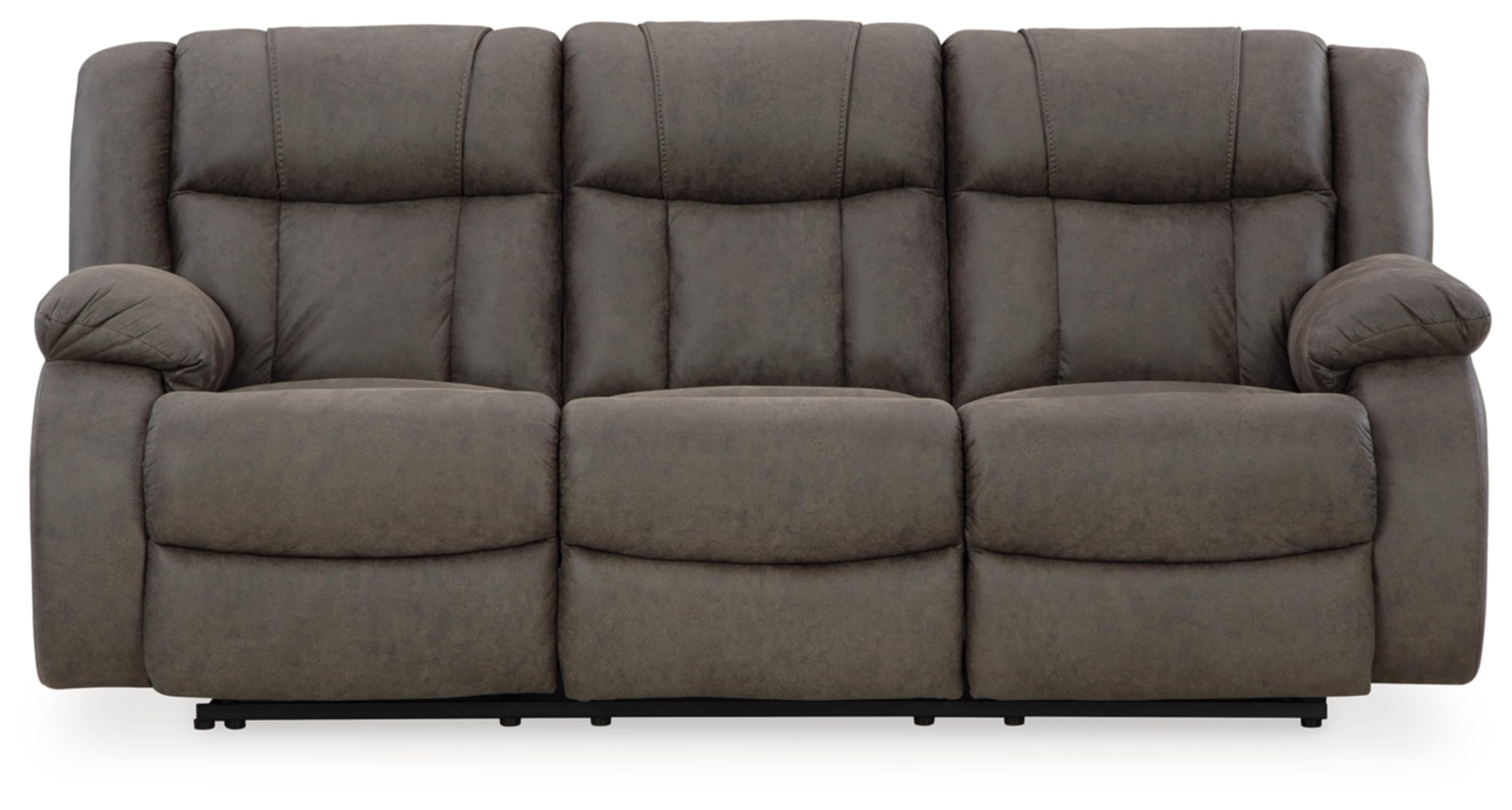 Signature Design by Ashley First Base Contemporary Faux Leather Manual Reclining Sofa, Gray