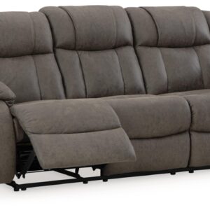 Signature Design by Ashley First Base Contemporary Faux Leather Manual Reclining Sofa, Gray