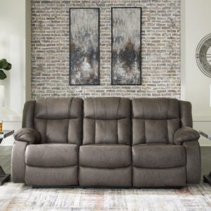 Signature Design by Ashley First Base Contemporary Faux Leather Manual Reclining Sofa, Gray