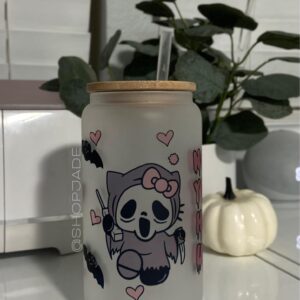 HK Hello Kawaii Kitty Cup, Iced Coffee Cups, Kawaii Cat Kitty Lover Cup, Kawaii Kitty Decorations, Tumbler Beer Can 16oz Glass Cup