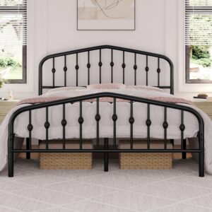 yaheetech queen bed frames metal platform bed with victorian style wrought iron headboard and footboard/easy assembly/no box spring needed/black queen bed