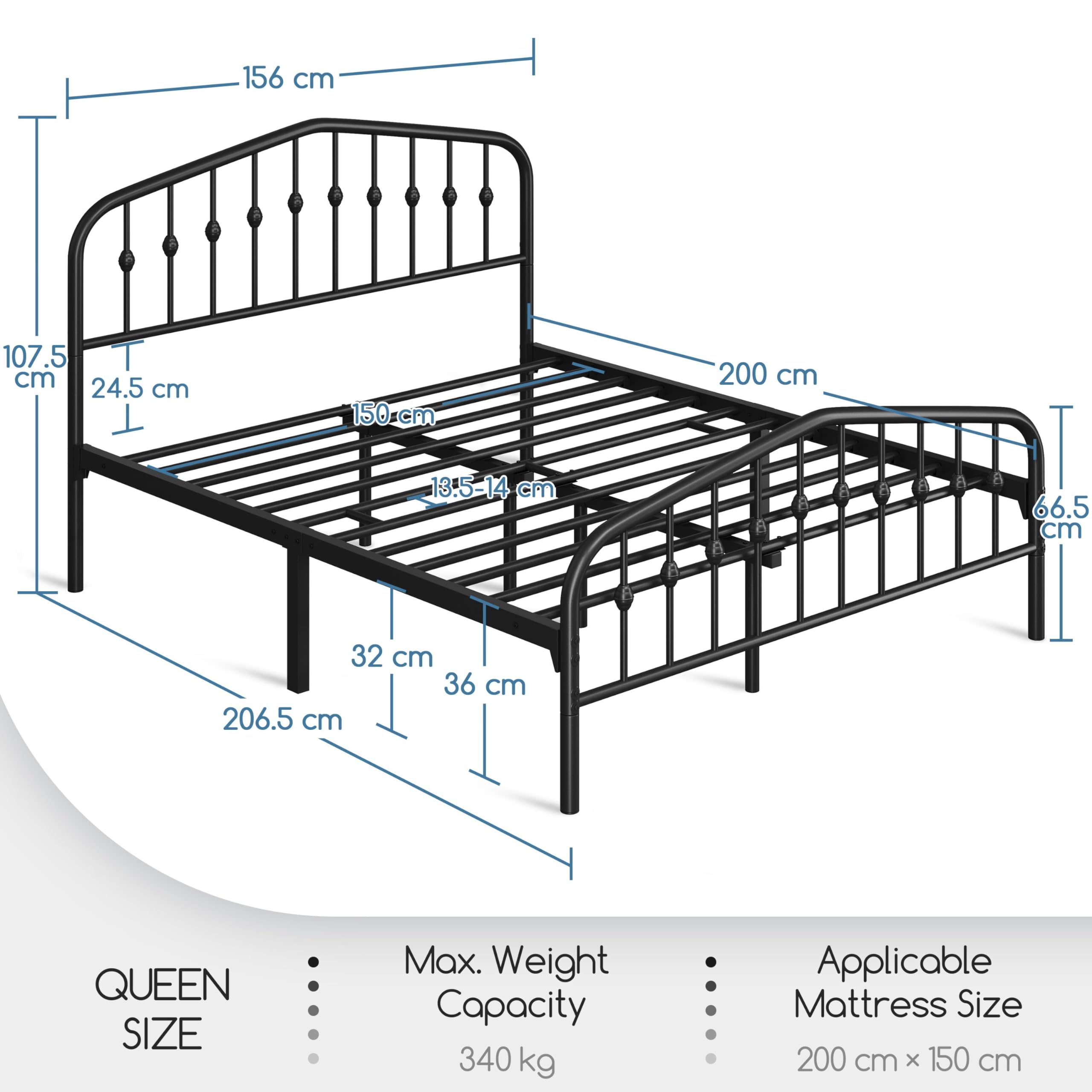 Yaheetech Queen Bed Frames Metal Platform Bed with Victorian Style Wrought Iron Headboard and Footboard/Easy Assembly/No Box Spring Needed/Black Queen Bed