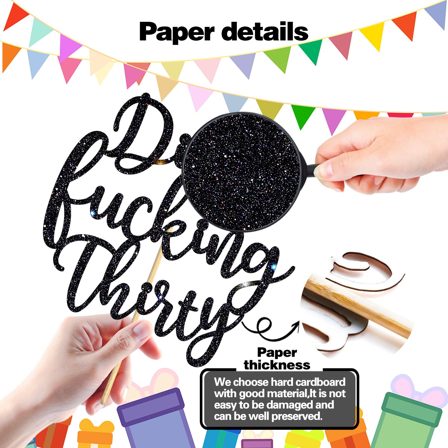 Dirty F*cking Thirty Cake Topper, Funny 30 Birthday Cake Decor for Men Women, Happy 30th Birthday Party Decorations Supplies,Black Glitter