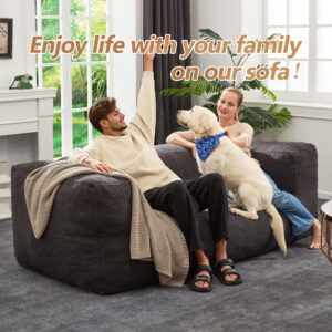 Homguava Giant Bean Bag Chair Sofa,Oversized Bean Bag Couch,Memory Foam Filled Floor Loveseat with Soft Sherpa Teddy cover and Wide Armrests for Adults in Living Room,Bedroom,Apartment (GREY)