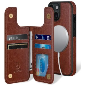 djbear for iphone 15 6.1"[compatible magsafe] wallet case,[magnetic 2-in-1 detachable][back flip folio phone cases][rfid blocking leather] shockproof women men cover for apple 15 brown