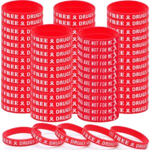 jenaai red ribbon awareness silicone bracelets drug free silicone rubber wristbands red ribbon week soft red wristbands for red ribbon week school events charity campaigns gifts supplies (400 pcs)