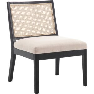 bestano rattan accent chairs mid century mordern black wooden accent armless chair with rectangle cane back farmhouse upholstered patio chairs for living room bedroom reading indoor, beige linen