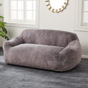 Homguava Sofa Couch, Futon Couch Bed with Armrest, 2-Seater Loveseat Sofa Soft Faux Fur Sleeper Sofa, Small Couchs for Living Room,Bedroom,Apartment (GREY)