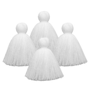 4 pcs white tassels for crafts, handmade hanging tassels for pillow decor, blanket decoration tassels, no hanging rope for tassel garland (8cm/3.15 inch)