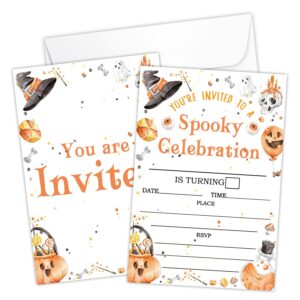 eufjdksl halloween or costume party invitations pumpkin ghost monster cute trick or treat box or treat for kids halloween birthday party or adult party 25 fill-in cards with envelopes - 4"x6" (hm415)