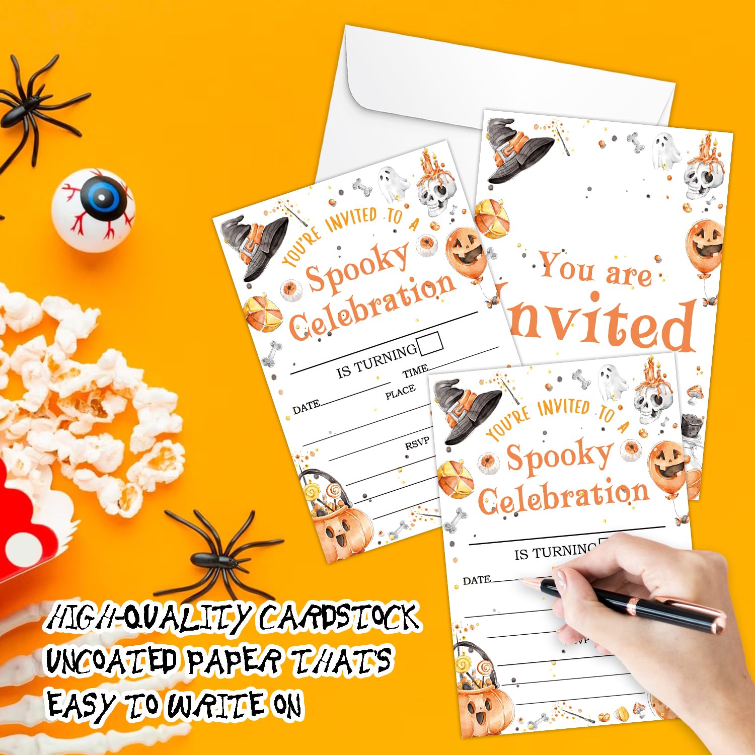 EUFJDKSL Halloween or Costume Party Invitations Pumpkin Ghost Monster Cute Trick or Treat Box or Treat for Kids Halloween Birthday Party or Adult Party 25 Fill-in Cards with Envelopes - 4"X6" (HM415)