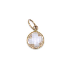 white quartz charm 6mm round checkerboard-cut handmade in 14k yellow gold