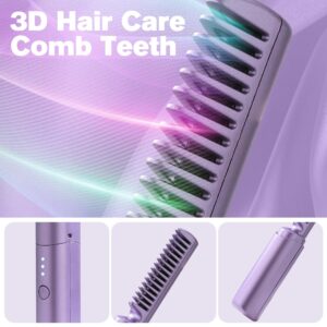 Rechargeable Mini Hair Straightener, 2023 New Rechargeable Cordless Hair Straightener Brush, Three Temperature Adjustment Straightening Brush 3D Hair Care Comb for Dry and Wet Hair (Green)