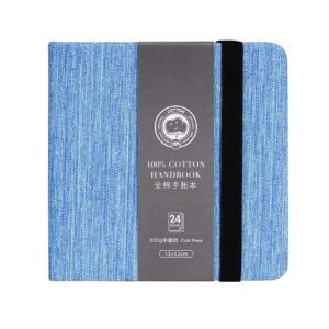 lightwish square watercolor journal,100% cotton,300gsm/140lb,acid-free,24 sheets cold press watecolor sketchbook for artists adults students,4.7 * 4.7 inches(blue)