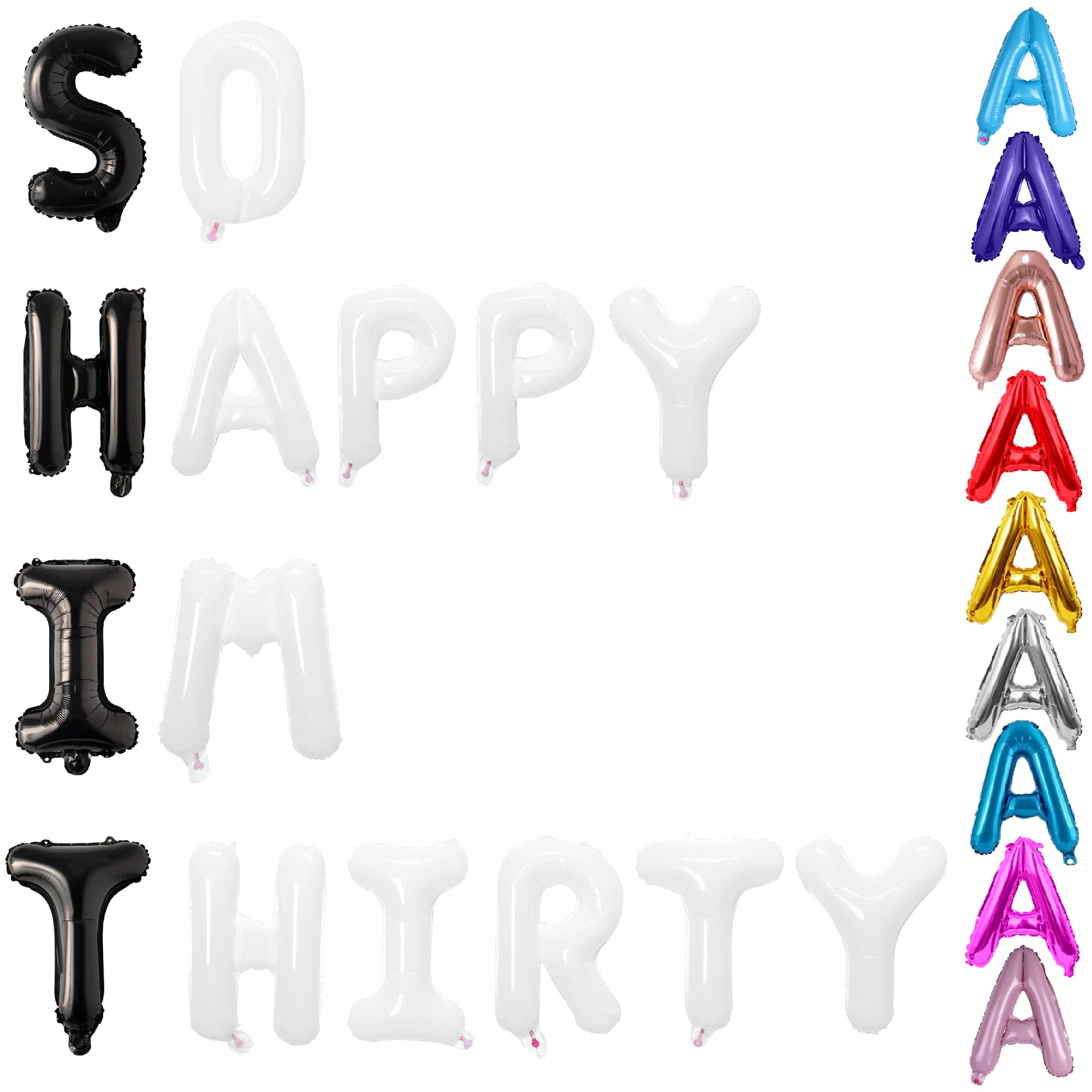 Funny 30th Birthday Decorations for Him and Her - So Happy IM 30 Phrase Letter Balloons Birthday Banner - 16” Balloon Letters Foil Balloons for Happy Birthday Décor - Dirty 30 Birthday Balloons