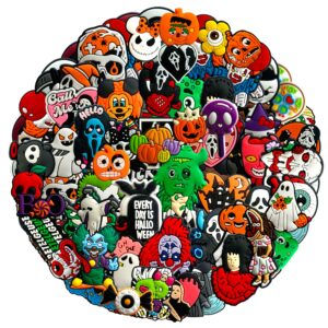 jibicharrm 50 100 pcs random halloween shoe decoration charms horror spooky pvc charms for kids' shoes, boys, girls, nightmare before christmas themed (100)