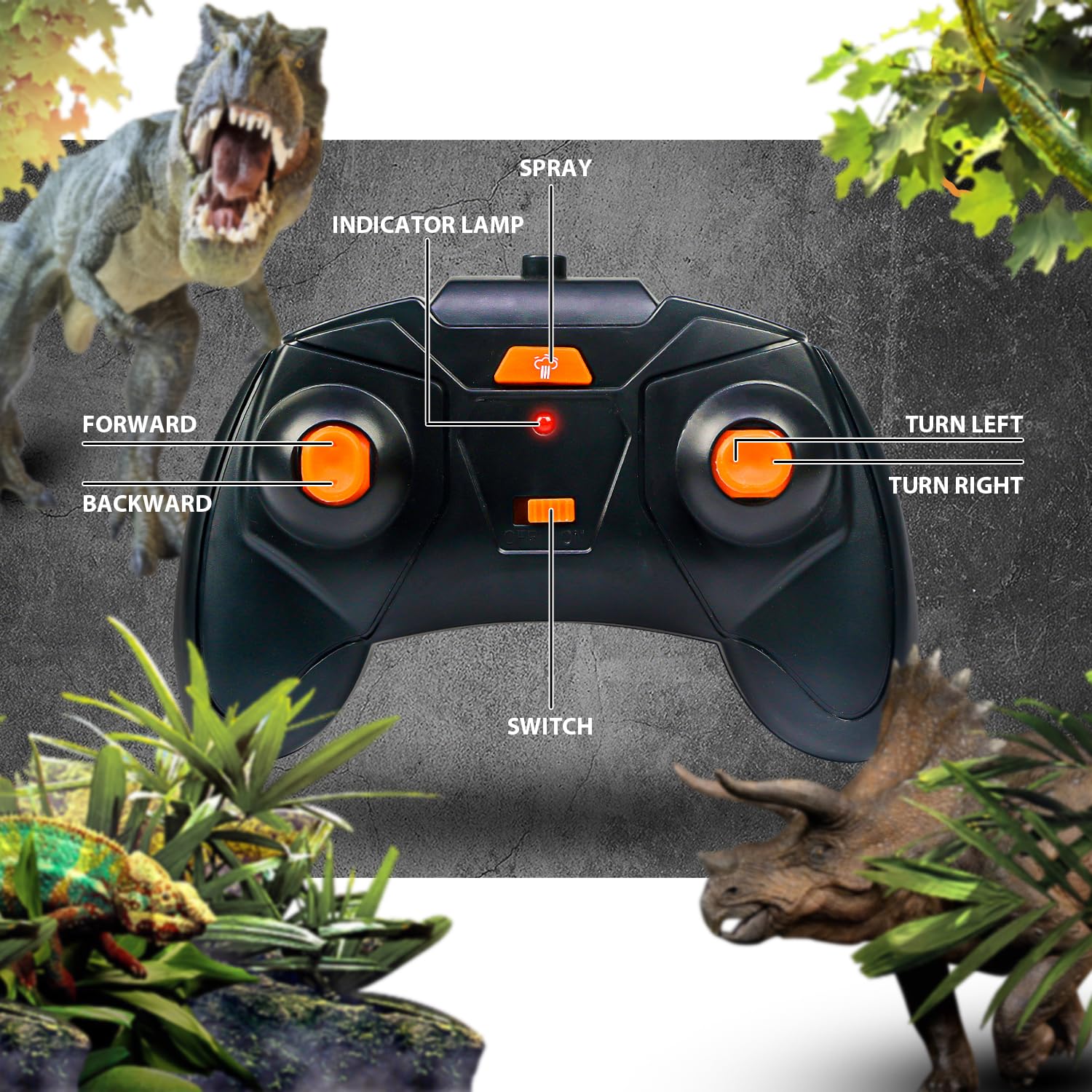 ZDCZ Remote Control Dinosaur Car, 2.4GHz RC Monster Truck Toys for Boys, Dinosaur Toys with Light, Sound & Spray, Indoor Outdoor All Terrain Electric Hobby RC Car Toys for 3 4 5 6 7 8-12 Kids