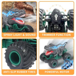 ZDCZ Remote Control Dinosaur Car, 2.4GHz RC Monster Truck Toys for Boys, Dinosaur Toys with Light, Sound & Spray, Indoor Outdoor All Terrain Electric Hobby RC Car Toys for 3 4 5 6 7 8-12 Kids