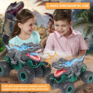 ZDCZ Remote Control Dinosaur Car, 2.4GHz RC Monster Truck Toys for Boys, Dinosaur Toys with Light, Sound & Spray, Indoor Outdoor All Terrain Electric Hobby RC Car Toys for 3 4 5 6 7 8-12 Kids