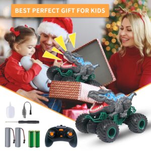 ZDCZ Remote Control Dinosaur Car, 2.4GHz RC Monster Truck Toys for Boys, Dinosaur Toys with Light, Sound & Spray, Indoor Outdoor All Terrain Electric Hobby RC Car Toys for 3 4 5 6 7 8-12 Kids