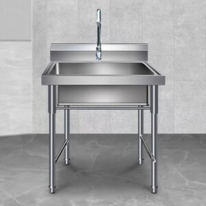 katzowen stainless steel kitchen sink home commercial sinks outdoor indoor freestanding single bowl sinks, for restaurants, catering, laundry room, garage, easy to use and clean 50×50×80cm