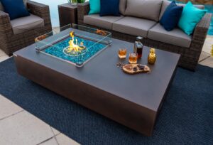 65" rectangular concrete gas fire pit table with glass guard and fire glass (espresso brown)