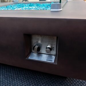 65" Rectangular Concrete Gas Fire Pit Table with Glass Guard and Fire Glass (Espresso Brown)