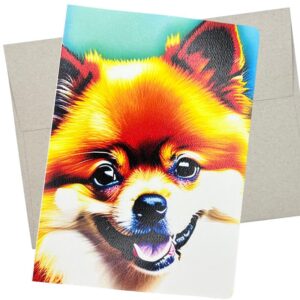 brown pomeranian birthday card (5x7 inch and blank inside) cute pomeranian thinking of you card or pom thank you note - 307