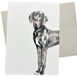 great dane greeting card with envelope (5x7 inches and blank inside for all occasions) cute great dane on card for birthday, anniversary, or thinking of you - 311