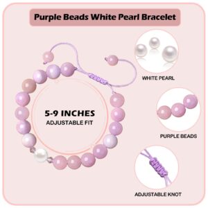 5 Year Old Girl Gifts for Birthday Christmas,Purple Beads Pearl Charm Bracelet Adjustable Length,5th Birthday Gifts for Girls Handmade Beads Bracelet for Granddaughter Daughter Niece