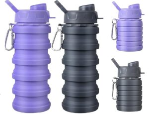 ＲＵＥＩＵＲＩ collapsible water bottle, foldable cup,500ml collapsible sport water bottle bpa reusable travel water bottles for hiking biking running outdoor gym (gray(b)+purple(b))