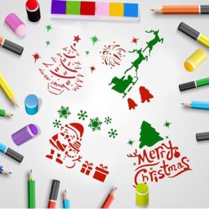 22 Sets Christmas Painting Templates Handbook Decoration DIY Skeleton Painting Stencils Reusable Airbrush Stencils Santa Tree Deer Snowman Snowflake Elements Wooden Wall Home Decor Painting