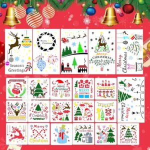 22 sets christmas painting templates handbook decoration diy skeleton painting stencils reusable airbrush stencils santa tree deer snowman snowflake elements wooden wall home decor painting