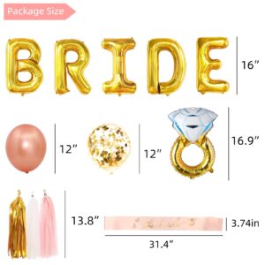 SKJIAYEE Bachelorette Party Decorations Kits-Rose Gold Bridal Shower Party Supplies including The Bride Sash,Tassel Garland Banner, Diamond Ring Balloons, Bride Foil Balloons, Confetti Latex Balloons